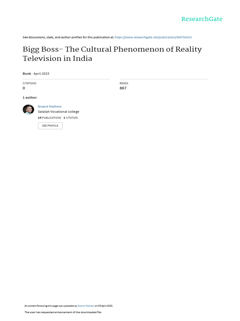 Bigg Boss-The Cultural Phenomenon of Reality Television in India | PDF ...