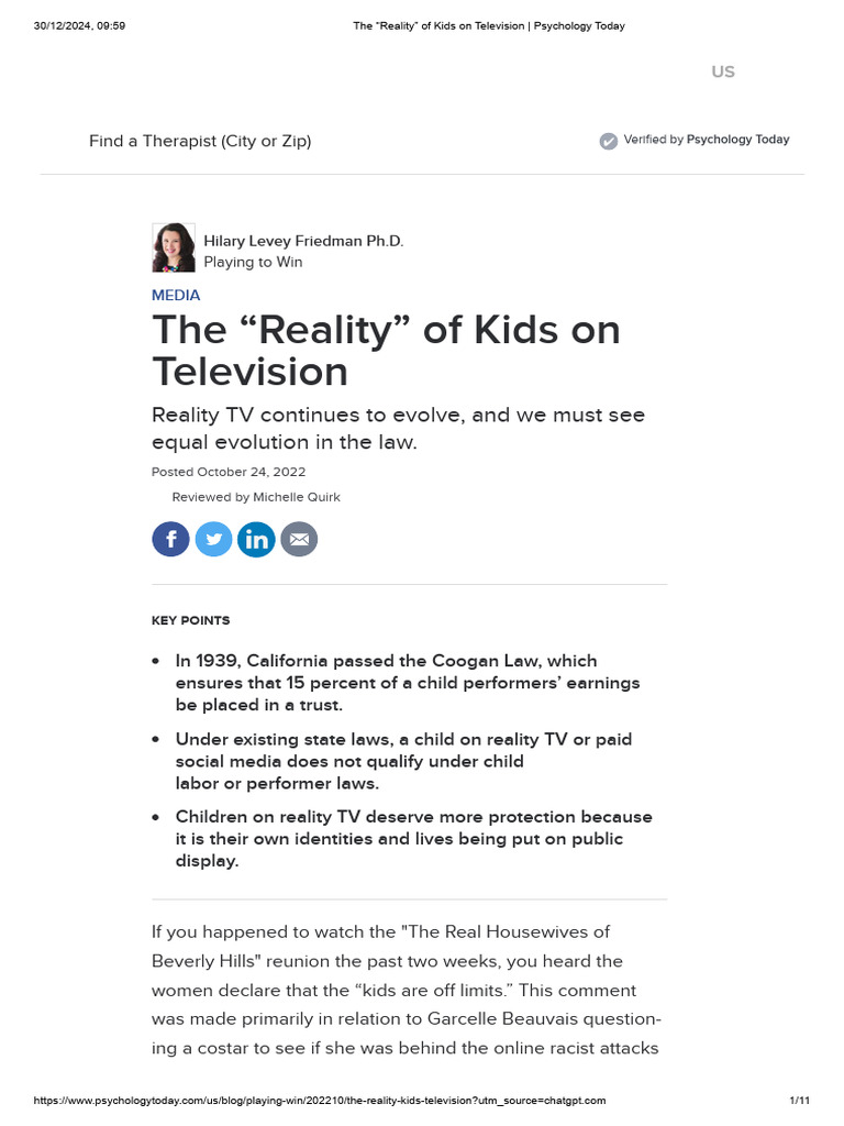 Kids on Reality TV: Need for Protection | PDF