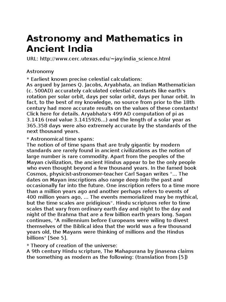 Astronomy and Mathematics in Ancient India | PDF | Numbers | Universe