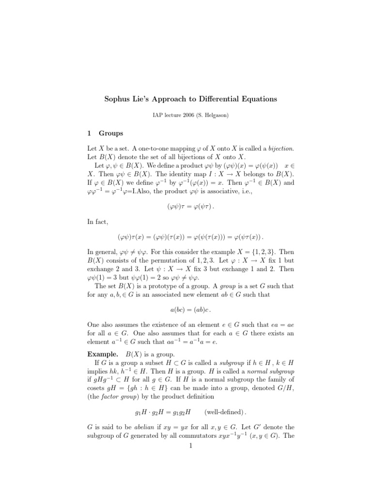 Lie's Differential Equations Theory | PDF | Group (Mathematics ...