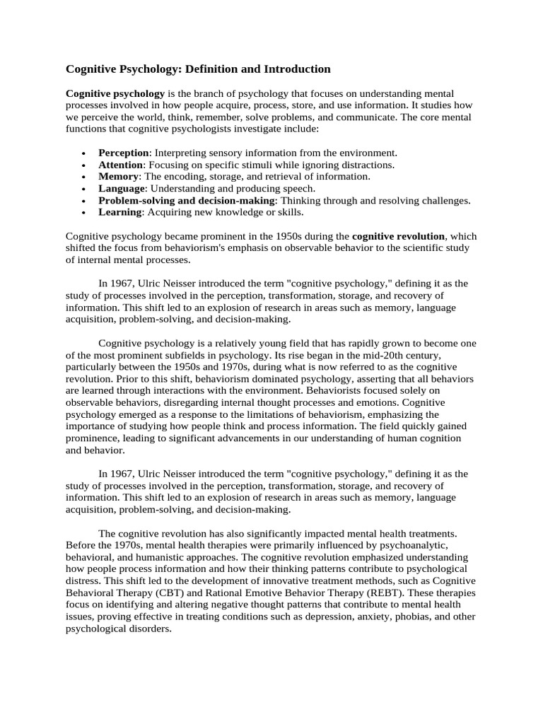 Cognitive Psychology 1 | PDF | Cognition | Experiment