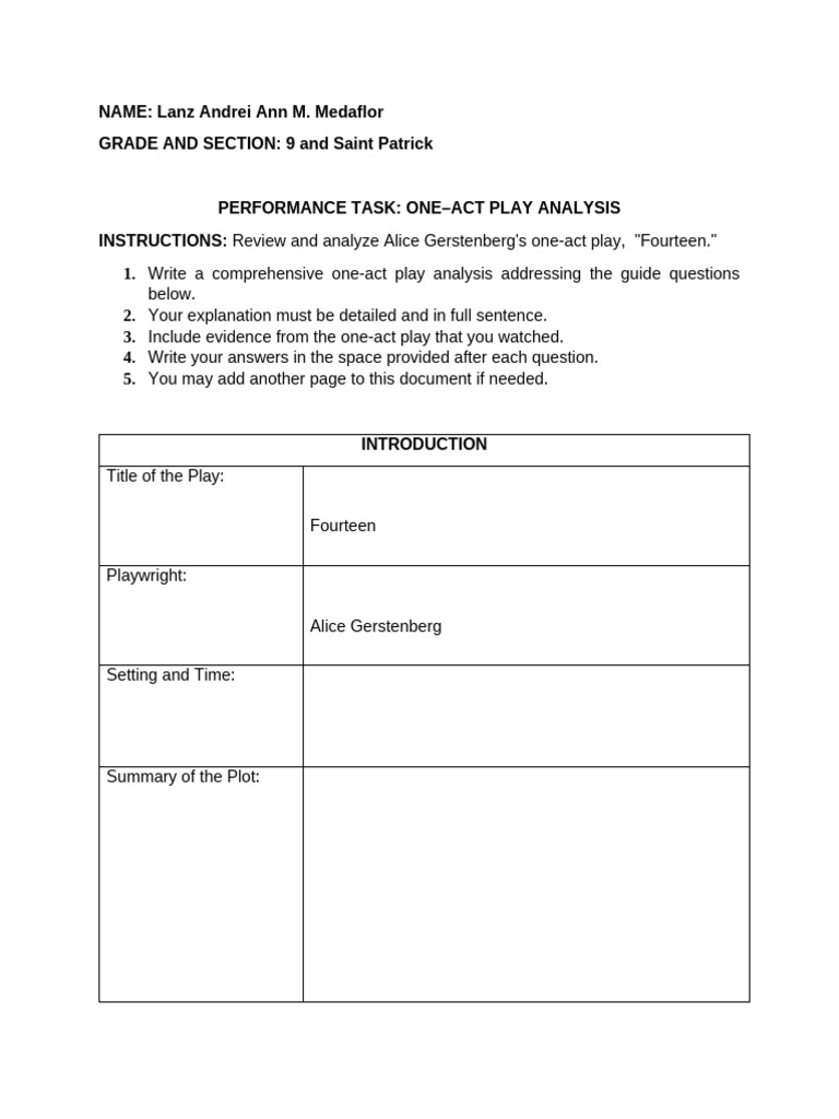 Ay2425 PT One Act Play Analysis | PDF