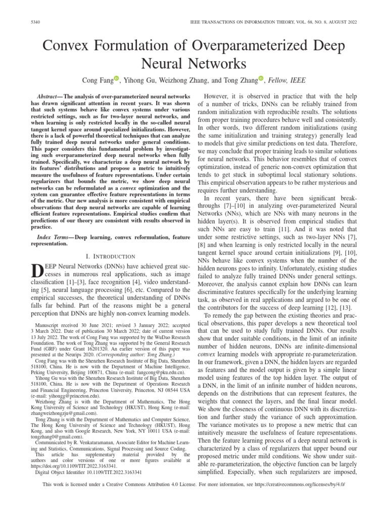 Convex Formulation Of Overparameterized Deep Neural Networks Pdf Deep Learning