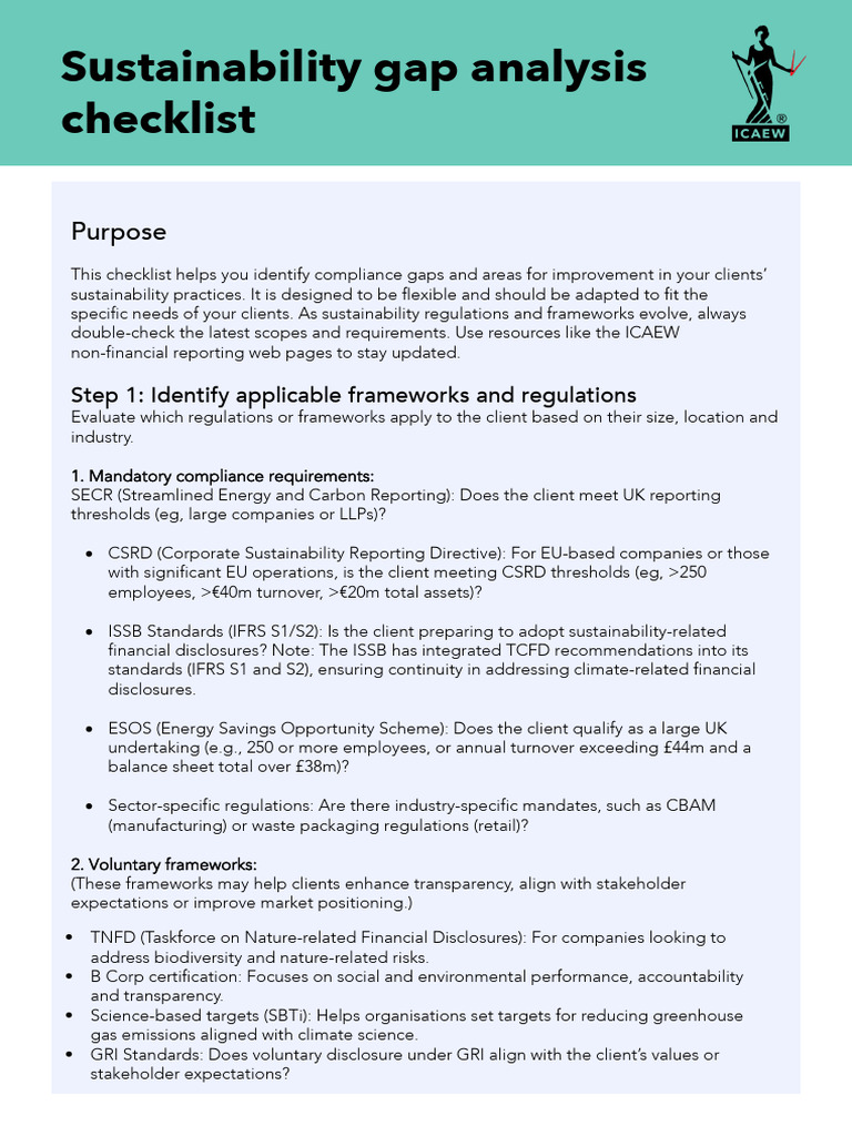 Sustainability Gap Analysis Checklist | PDF | Sustainability | Regulatory Compliance