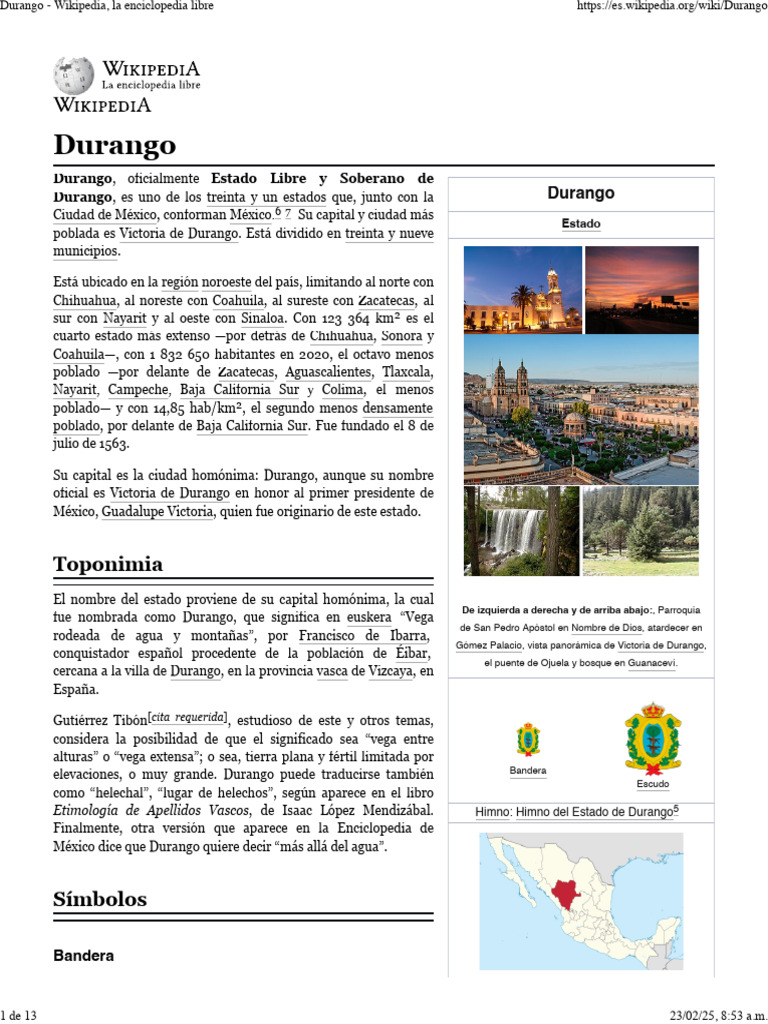 Durango - Wikipedia, La Enciclopedia Libre | PDF | Judicaturas