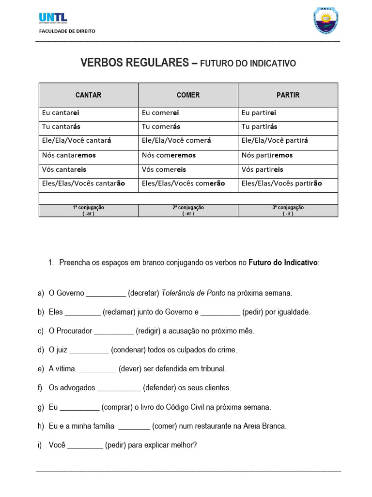 Verbos Regulares no Futuro do Indicativo | PDF