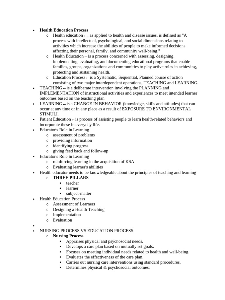 Health Education Process Overview | PDF | Learning | Health Education