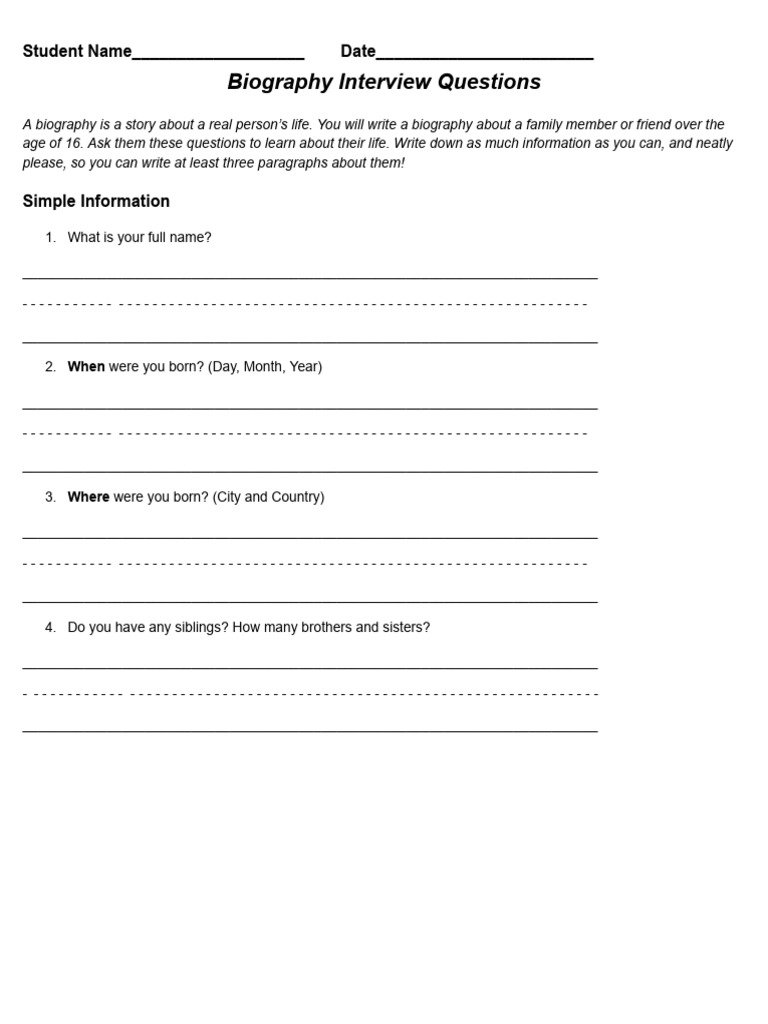 Biography Interview Questions | PDF