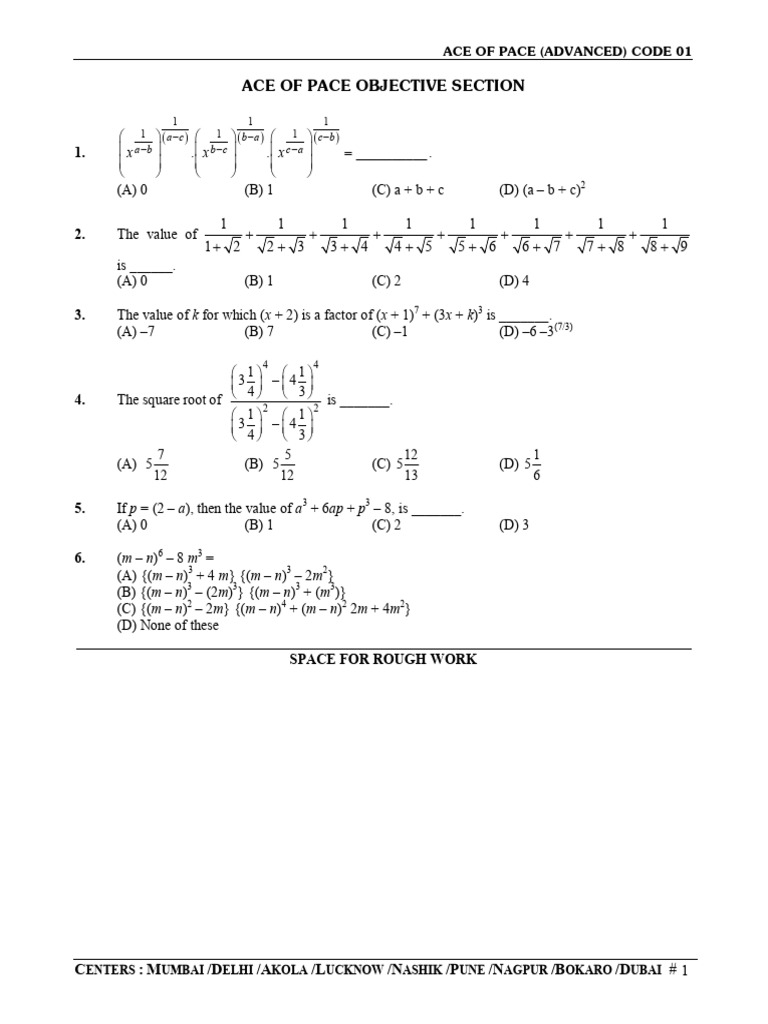 ACE OF PACE Advanced Exam Questions | PDF | Circle | Mathematics