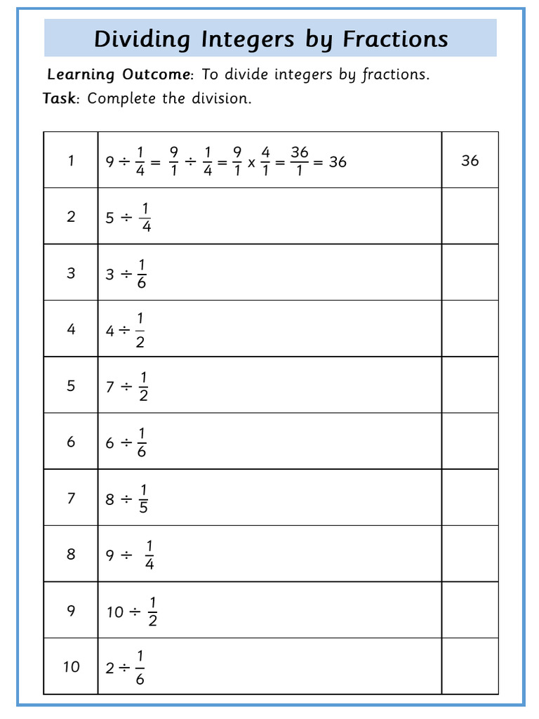 Dividing Fractions Free Worksheets | PDF