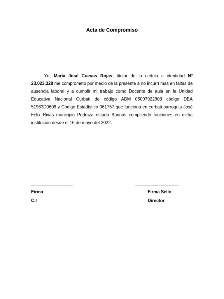 Compromiso Laboral Docente Curbatí | PDF | Control de acceso ...