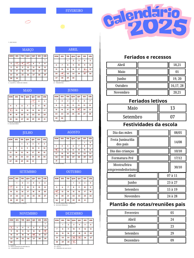 Calendário 2025 com Feriados A4 | PDF | Datas comemorativas | Comemorações