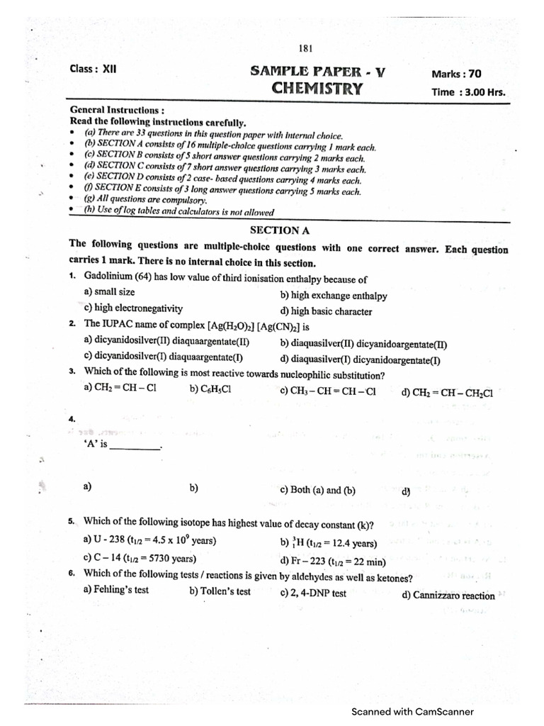 CBSE Class 12 Chemistry GP SP 5 | PDF