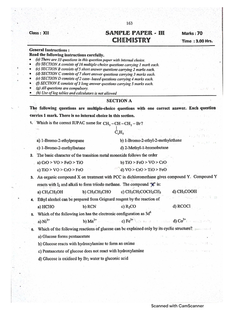CBSE Class 12 Chemistry GP SP 3 | PDF