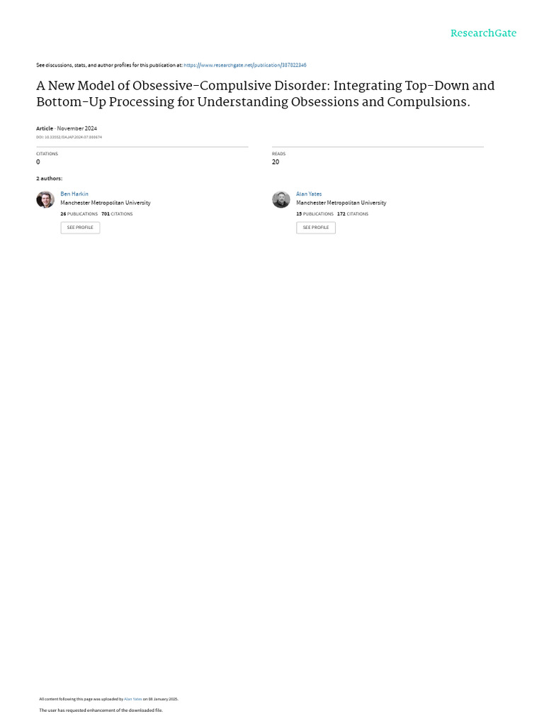 A New Model of Obsessive-Compulsive Disorder - Integrating Top-Down and Bottom-Up Processing For ...