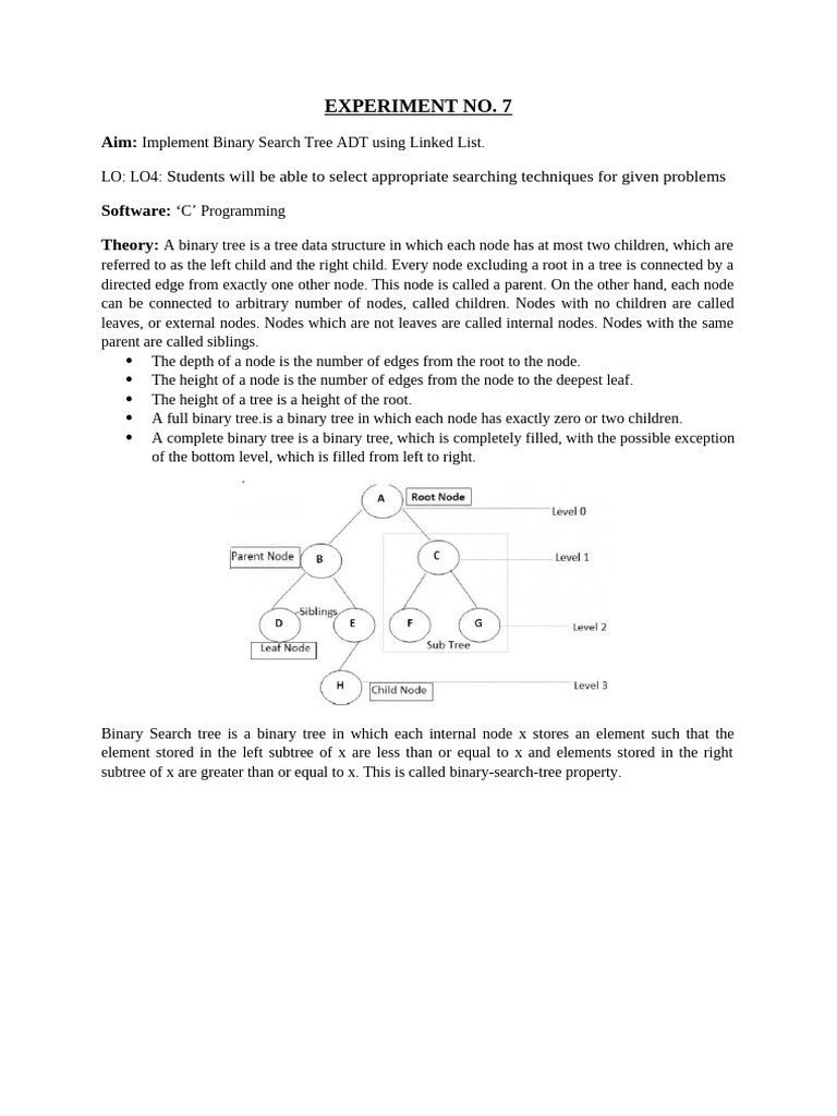 7. Implement Binary Search Tree ADT using Linked List | PDF | Computer ... 7. Implement Binary Search Tree ADT using Linked List | PDF | Computer ...