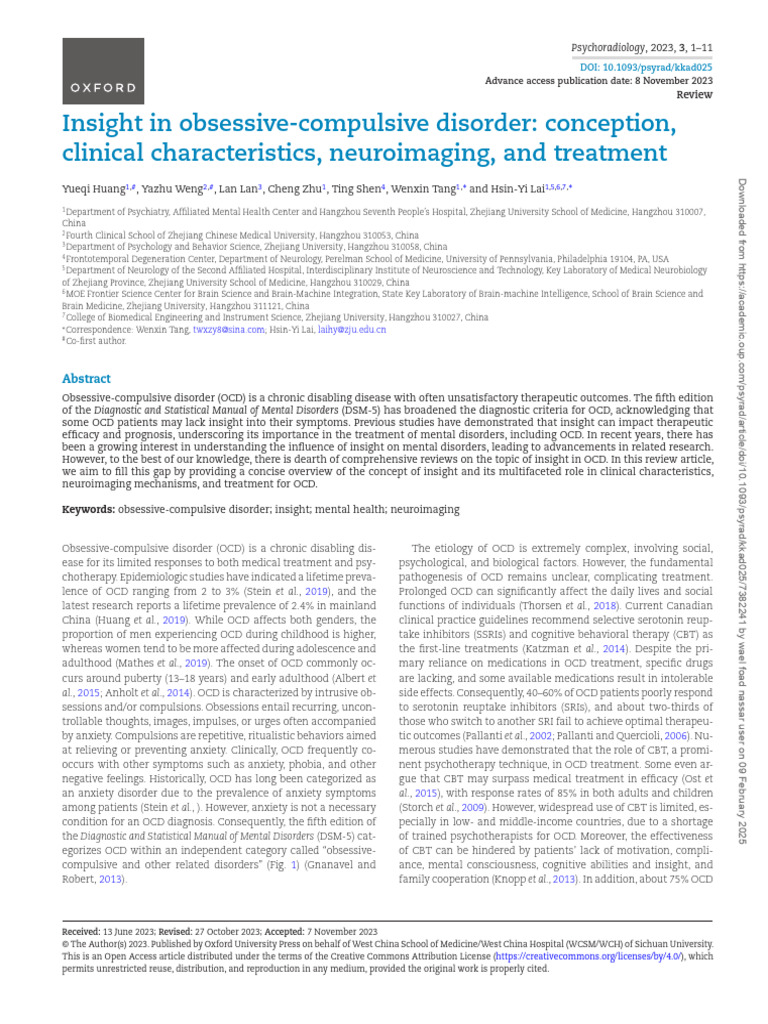 Insight in obsessive-compulsive disorder- conception, clinical ...
