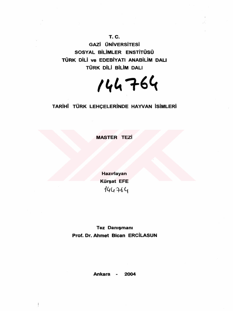 Tez- Yl- Tari̇hi̇ Lehçelerde Hayvan i̇si̇mleri̇ | PDF