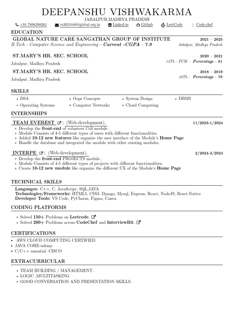 Deepanshu's Resume | PDF | Databases | Web Development