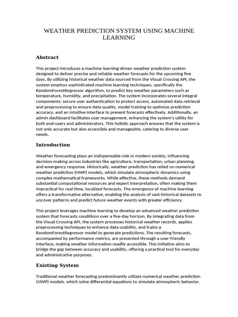 Weather Prediction System Using Machine Learning | PDF | Weather Forecasting | Numerical Weather ...