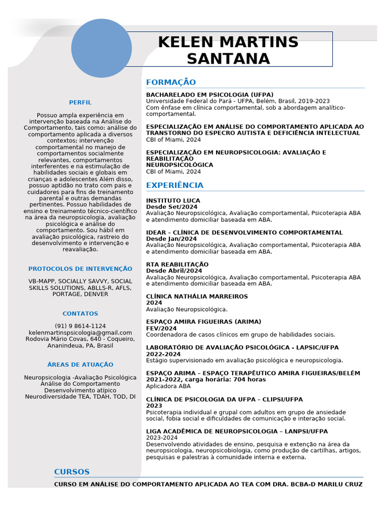 Cv-Kelen Martins - 2025 | PDF | Neuropsicologia | Psicologia