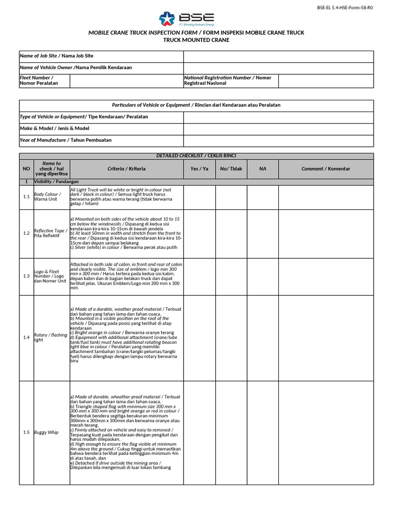 Bse Hse Form 011 Inspeksi Crane | PDF