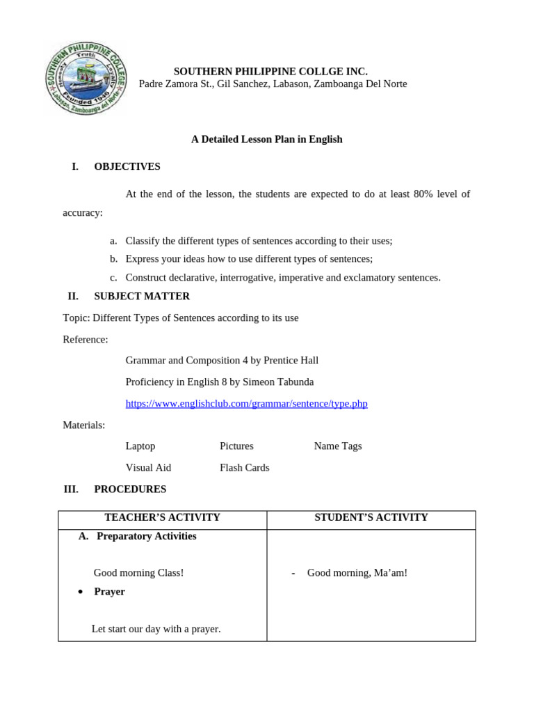 Detailed Lesson Plan For Final Demo | PDF | Question | Sentence (Linguistics)