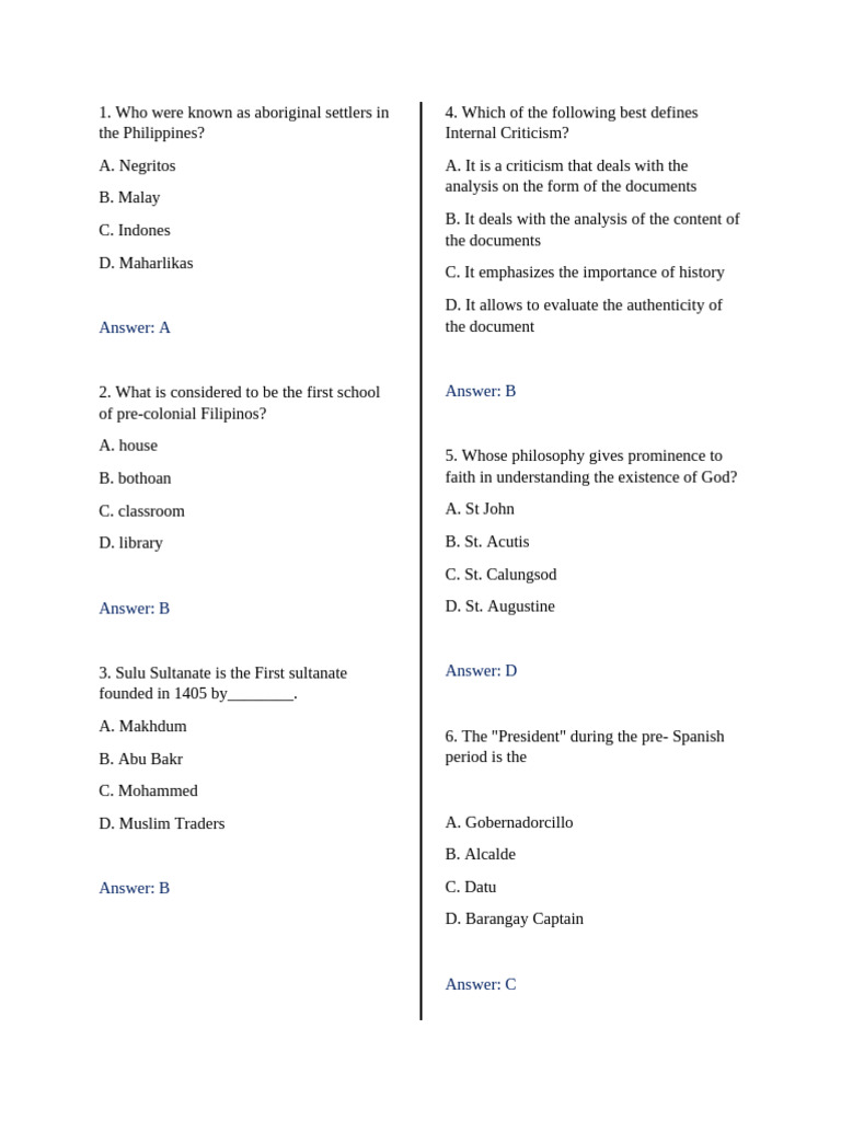 Gened Questions (Let Exam) | PDF | Philippines