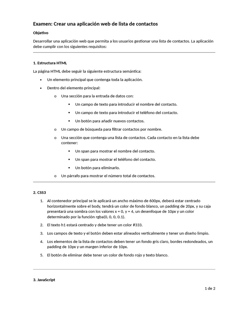 HTML, CSS y JAVASCRIPT. Examen | PDF | HTML | Tecnologías de la información