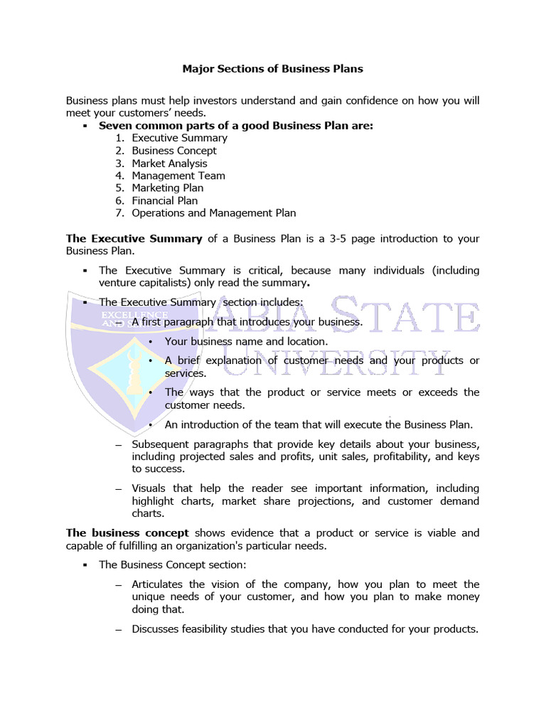 Major Sections of Business Plans | PDF | Marketing | Budget