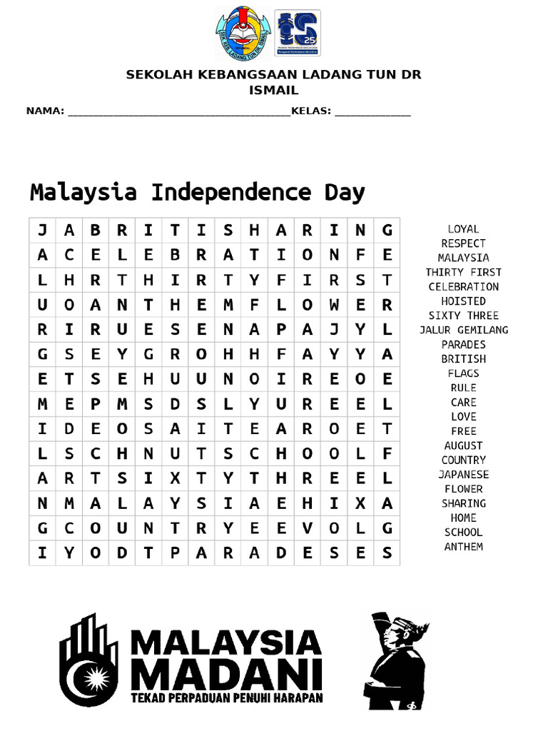 Word Search Merdeka Tahap 1 | PDF