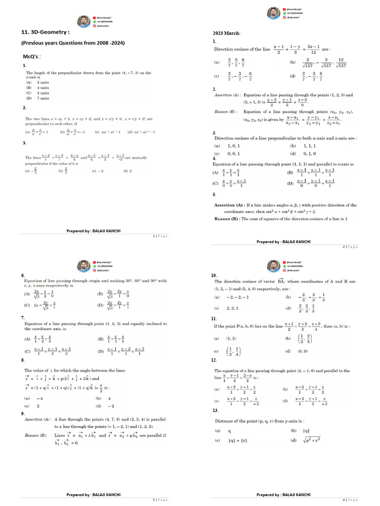 3D Geometry Questions (2008-2024) | PDF | Analytic Geometry | Euclidean ...