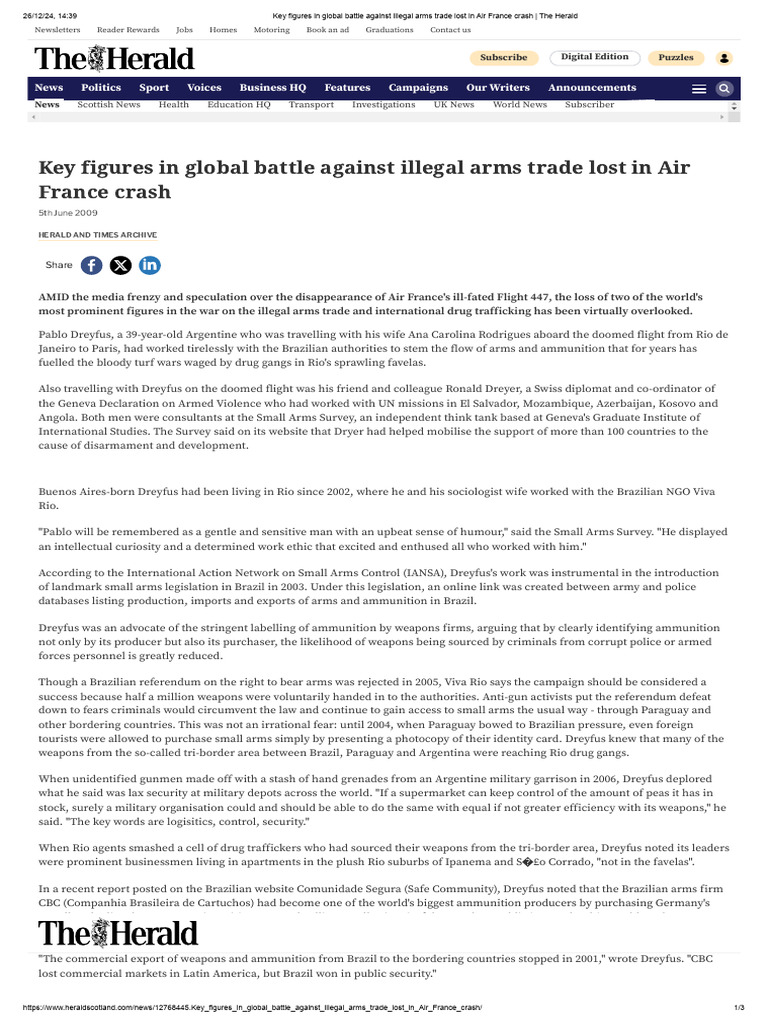 Key figures in global battle against illegal arms trade lost in Air ...