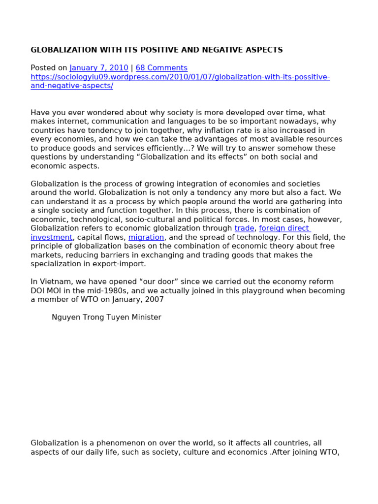 Globalization With Its Positive and Negative | PDF | Globalization ...