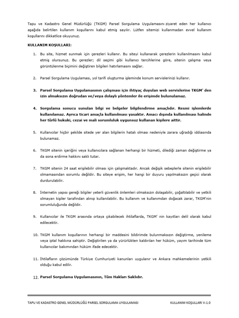 Parsel Sorgu Kullanim Kosullari v.1.0 | PDF