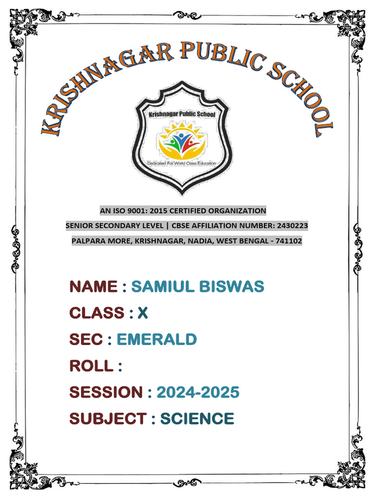 Krishnagar Public School: Name Class SEC Roll Session Subject | PDF