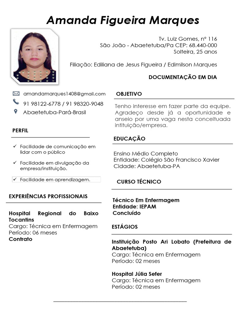 Curriculum Vitae Amanda Figueira Marques | PDF