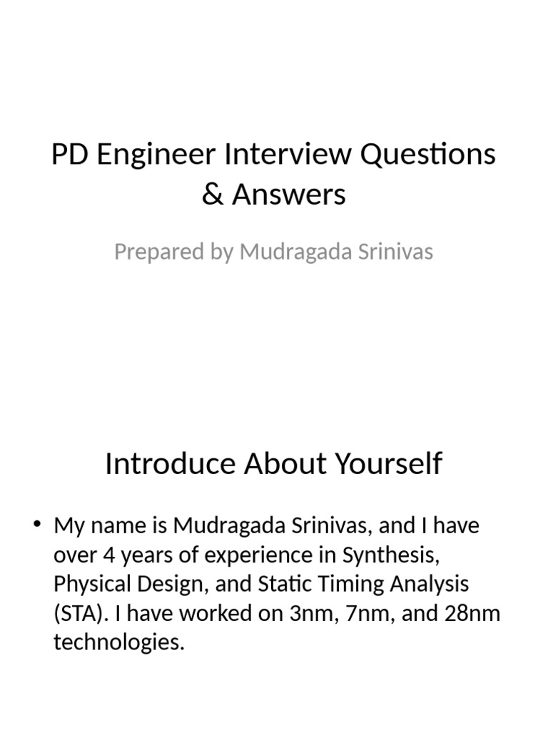 PD Engineer Interview QA | PDF