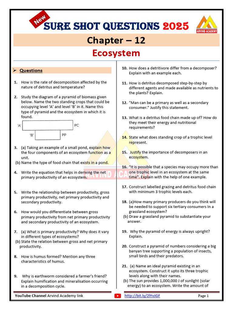 Ecosystem Questions for 2025 Exam Prep | PDF | Food Web | Ecosystem