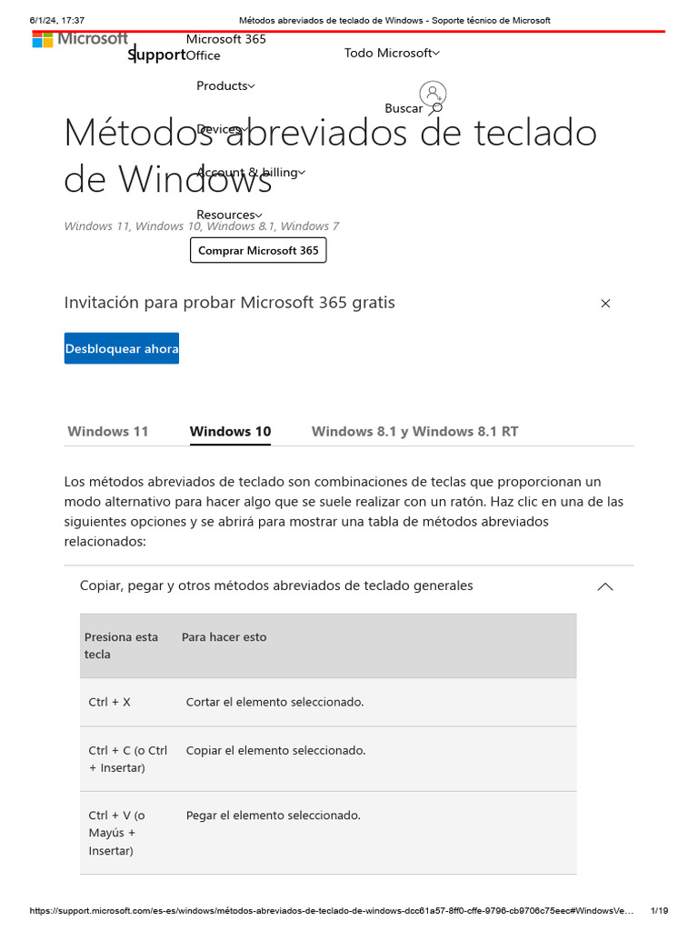 Métodos Abreviados de Teclado de Windows - Soporte Técnico de Microsoft | PDF | Ventana ...