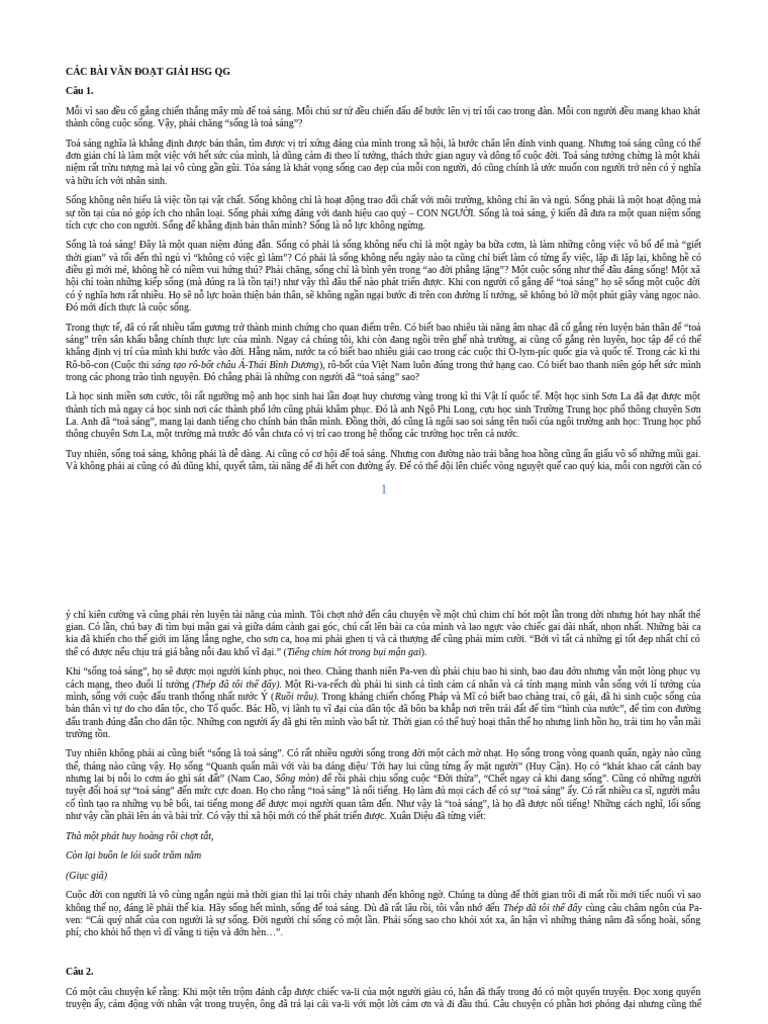 CÁC BÀI VĂN ĐOẠT GIẢI HSG QG | PDF