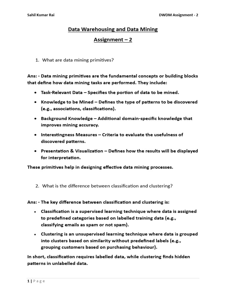 DWDM Assignment - 2 (Sahil) | PDF | Data Warehouse | Data Mining