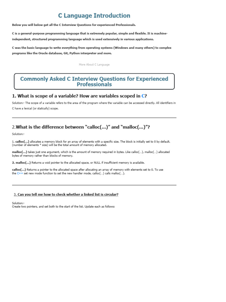 C Interview Questions for Professionals | PDF | Scope (Computer Science ...