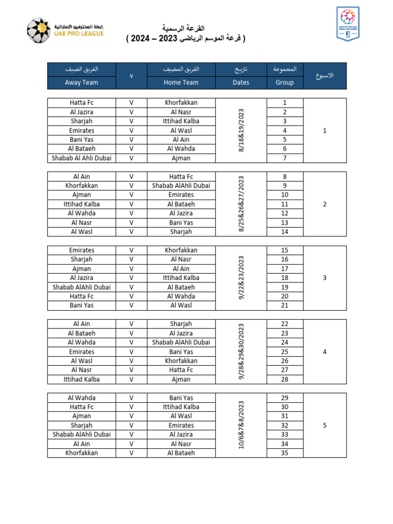 Adnoc Pro League Draw 2324 | PDF | Dubai | Asociación de Futbol