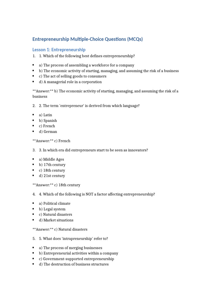 Entrepreneurship Full MCQs | PDF | Entrepreneurship | Private Sector
