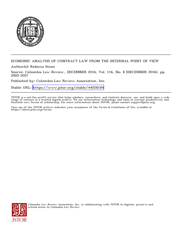 Stone-ECONOMICANALYSISCONTRACT-2016 | PDF | Cooperation | Damages
