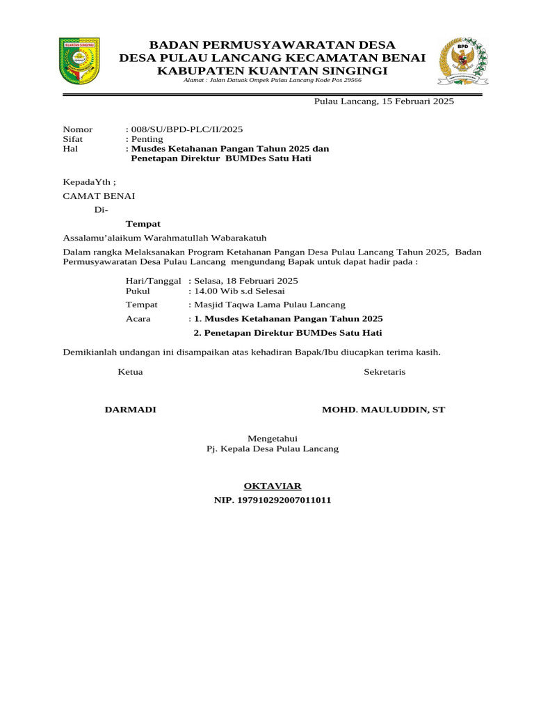 Undangan Musdes Bumdes | PDF