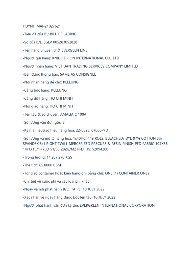 Hu NH Mai - Bill | PDF