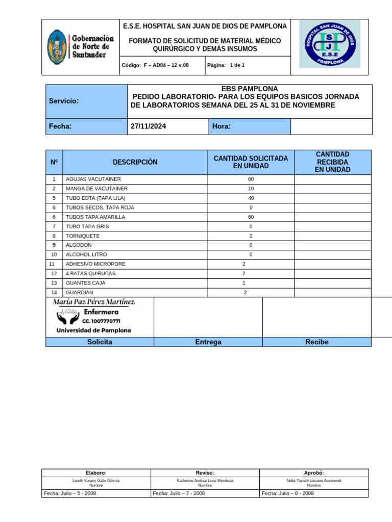 Pedido Delaboratorio Jornada de Laboratorios | PDF
