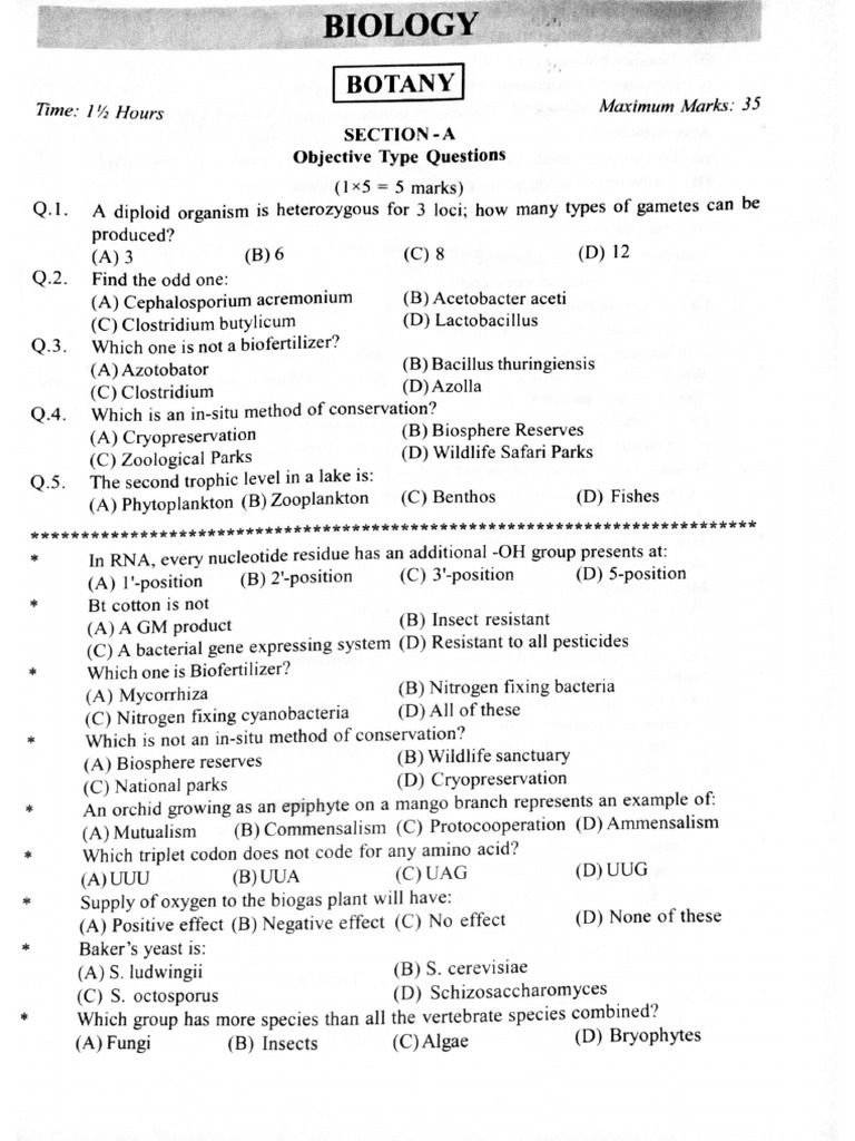 Botany Class 12 Important Questions | PDF